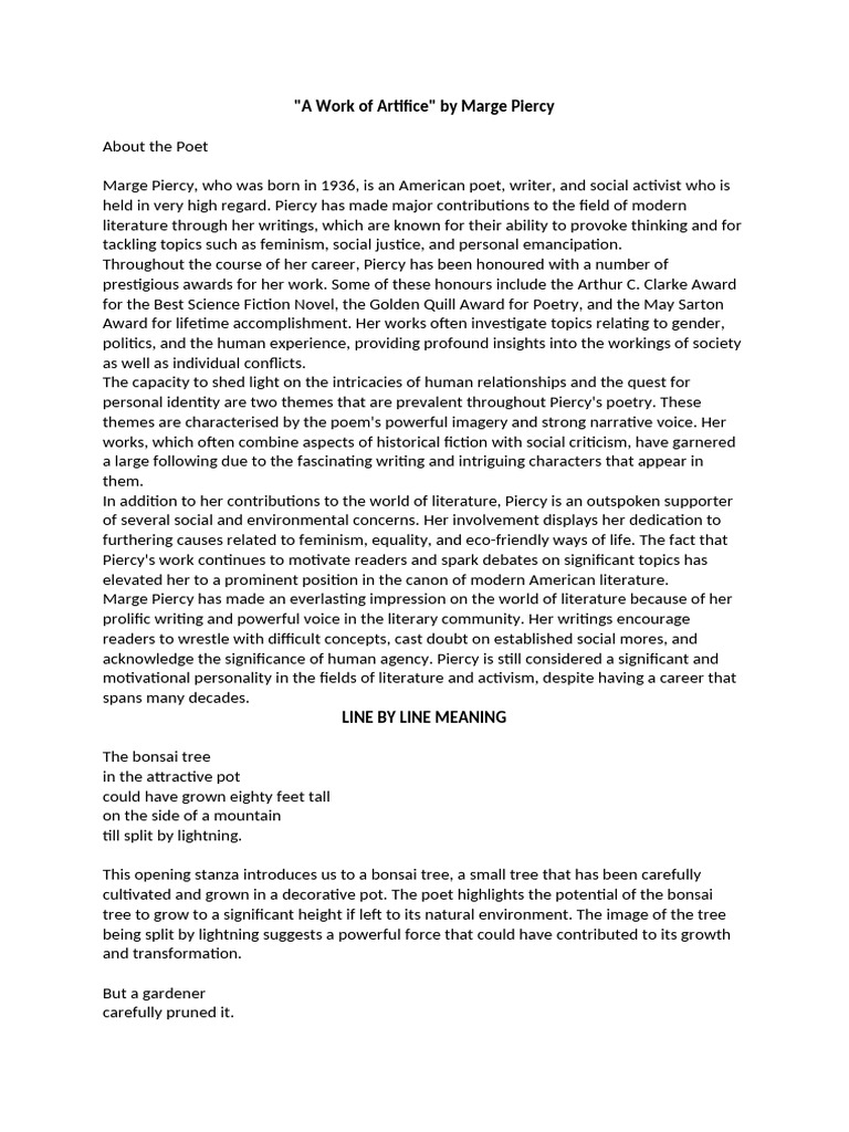 A Work of Artifice Notes | PDF