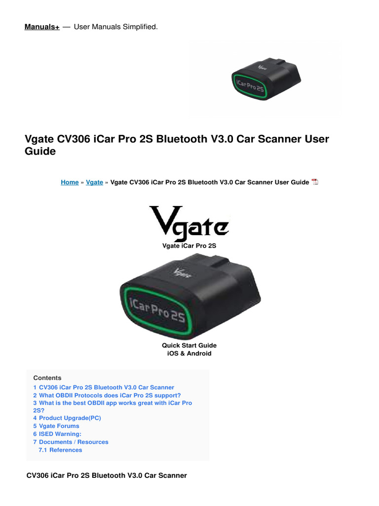 Cv306 Icar Pro 2s Bluetooth v3 0 Car Scanner Manual | PDF