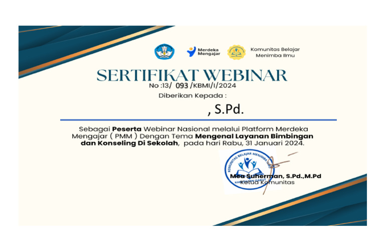 Sertifikat Webinar PMM BK | PDF