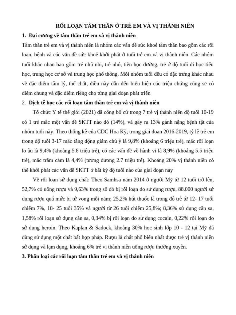 Đai Cuong Roi Loan Tam Than Tre em Và VI Thanh Nien | PDF