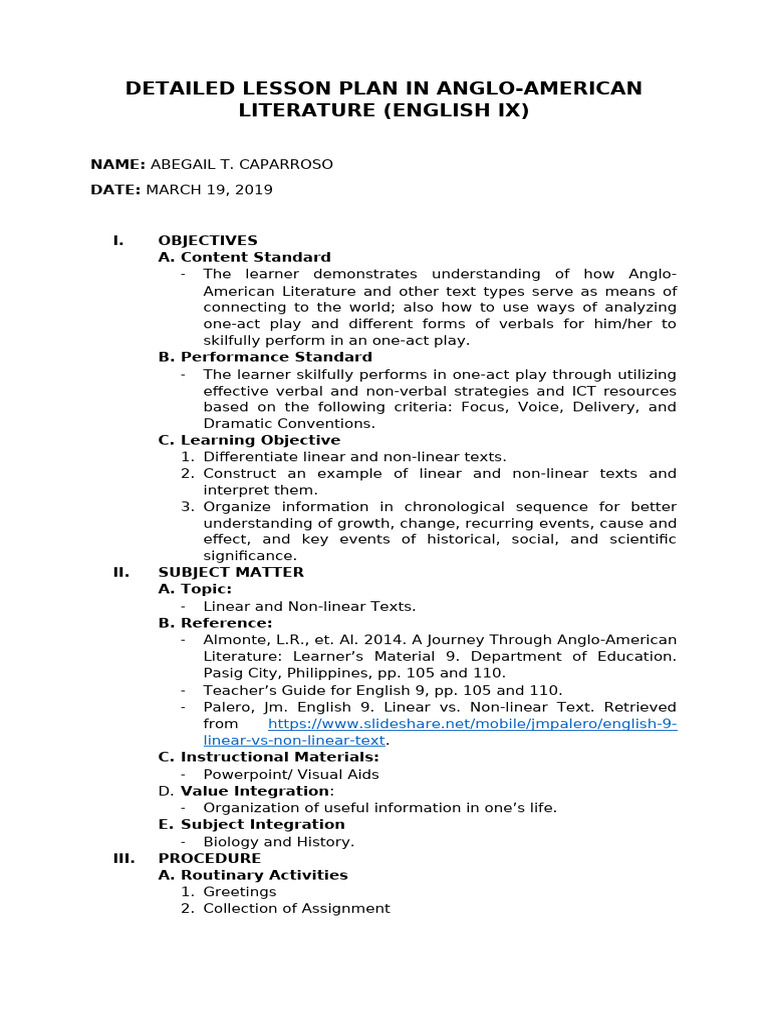 Linear and Nonlinear Lesson Plan | PDF