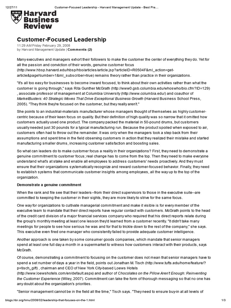 Customer-Focused Leadership - Harvard Management Update - Best ...