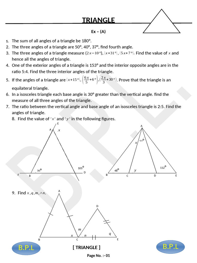 TRIANGLE Class 8th | PDF | Triangle | Geometry