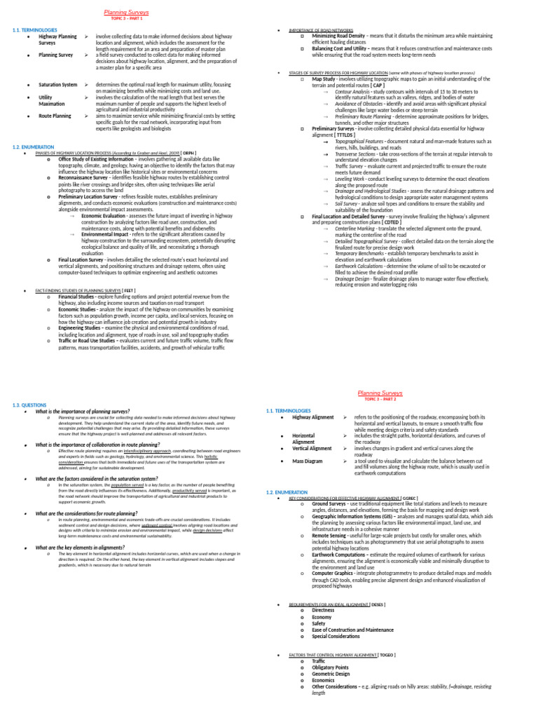TOPIC 3 - Planning Surveys and Highway Alignment | PDF | Road | Science ...