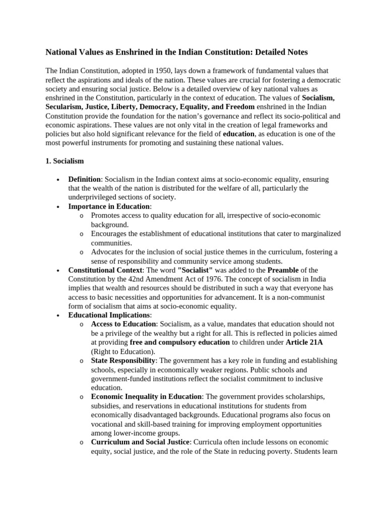 National Values With MCQs | PDF