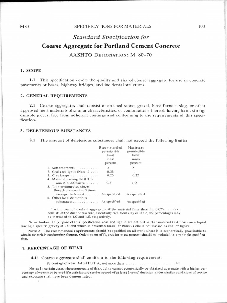 AASHTO M80 Coarse Aggregate For Portland Cement Concrete | PDF