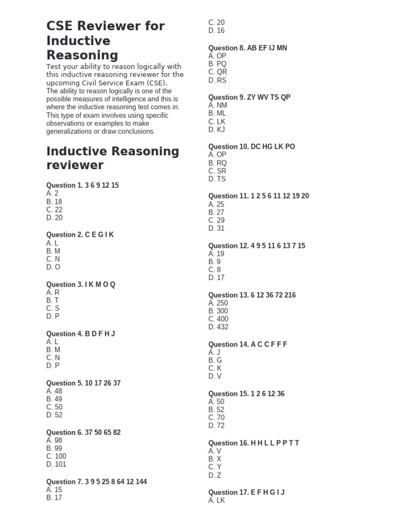 CSE Reviewer For Inductive Reasoning | PDF