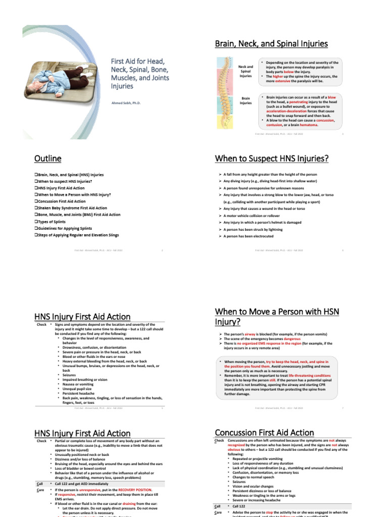 First Aid Lecture 6 Head, Neck, Spinal, Bone, Muscles, and Joints - PDF ...