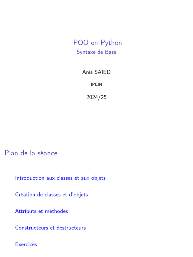 Cours - Info - 2emeannee - Chapitre 1 Cours POO Partie 1 - 2024 (Ipei - TN) | PDF