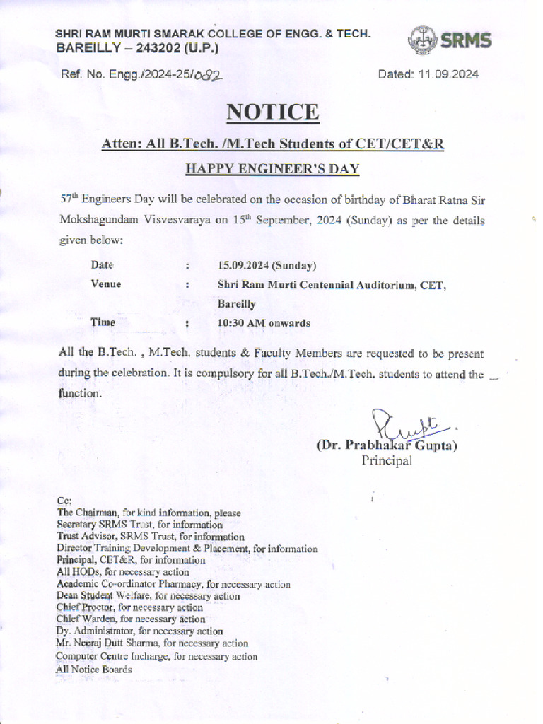 Notice For Engineer's Day | PDF