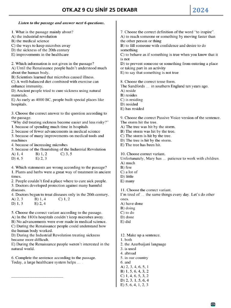 OTK - AZ Buraxılış 2024 ( 1) - Sinif 9 | PDF