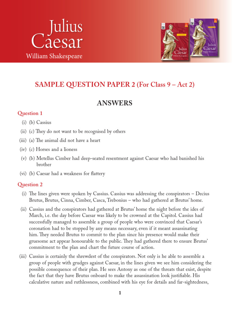 654213a7e6d36 Sample Paper 2 - Julius Caesar - ANSWERS | PDF