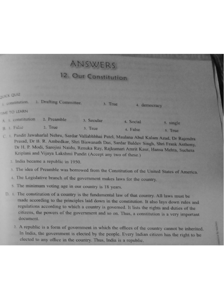 Class VII Exercise A, B, C, D CH 12 Civics | PDF