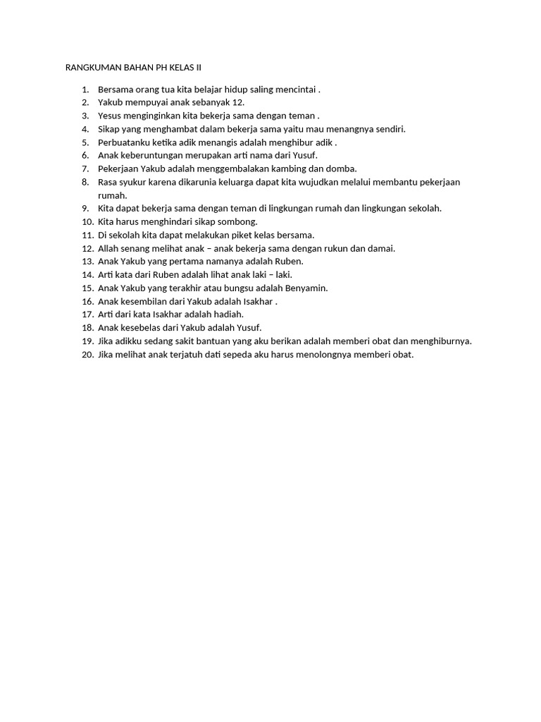 Rangkuman Bahan PH Kelas II | PDF