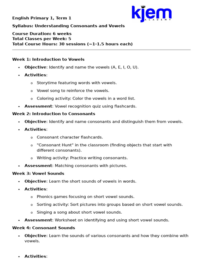 English Primary 1 Term 1 | PDF