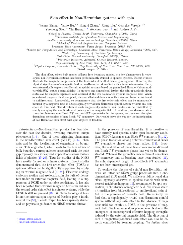 Skin Effect in Non-Hermitian Systems With Spin | PDF