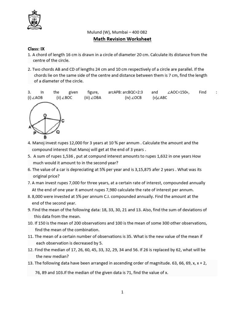 Revision Worksheet Class IX | PDF