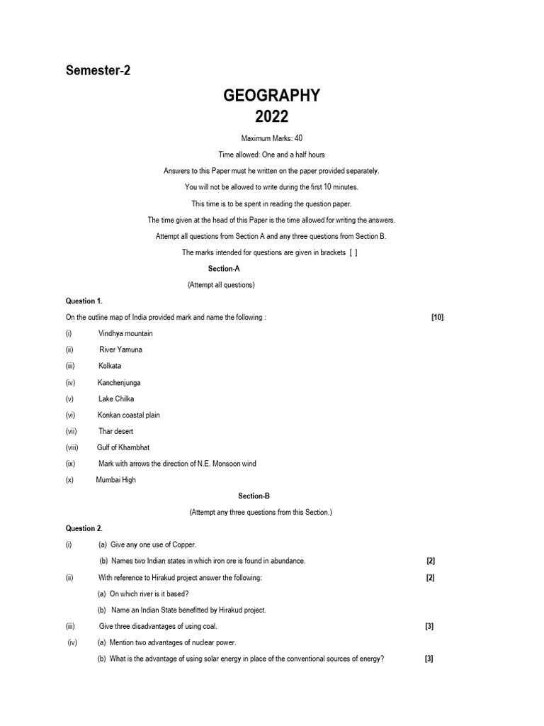 Geography 2022: Semester-2 | PDF
