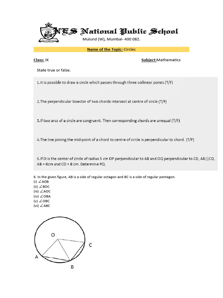 Circles Worksheet | PDF