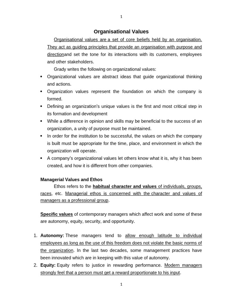Organisational Values and Ethics | PDF