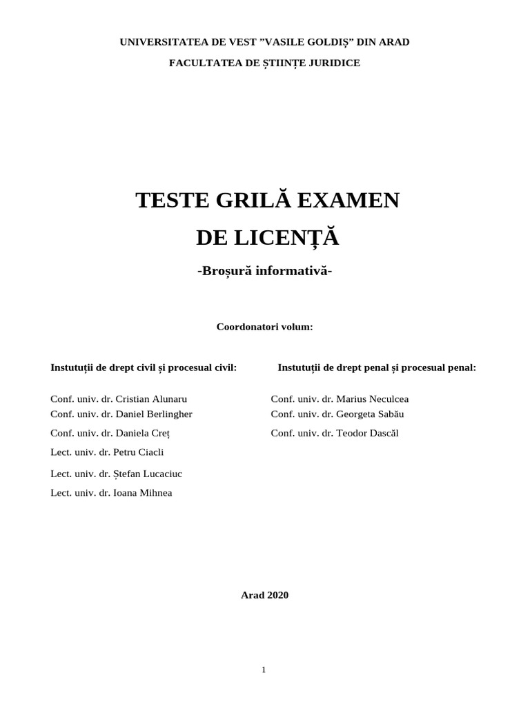 Brosura Grile Licenta DREPT 2020 | PDF