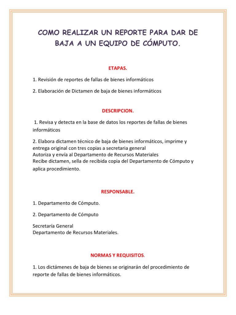 Como Realizar Un Reporte para Dar de Baja A Un Equipo de Cómputo | PDF ...