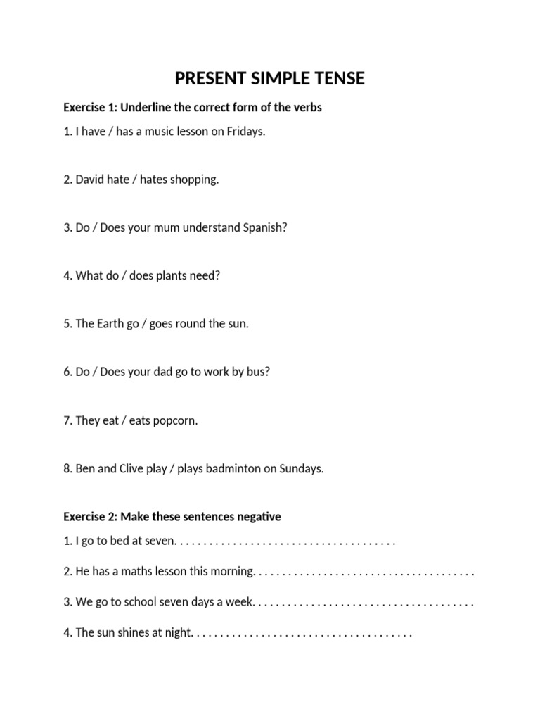 Present Simple Tense Worksheet | PDF