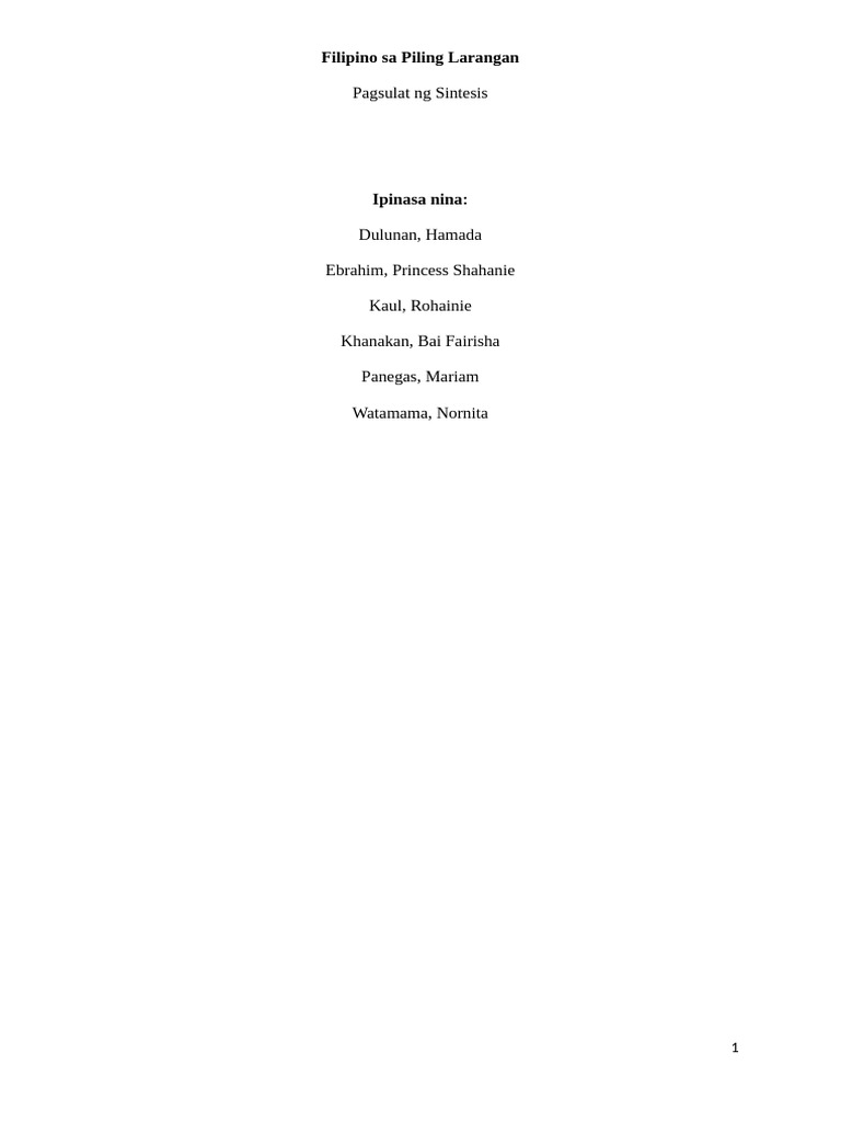 Sintesis Sa Filipino | PDF