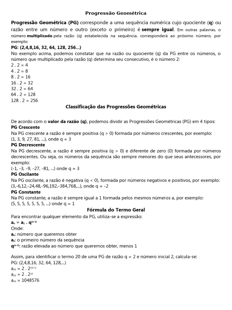 Progressão Geométrica | PDF