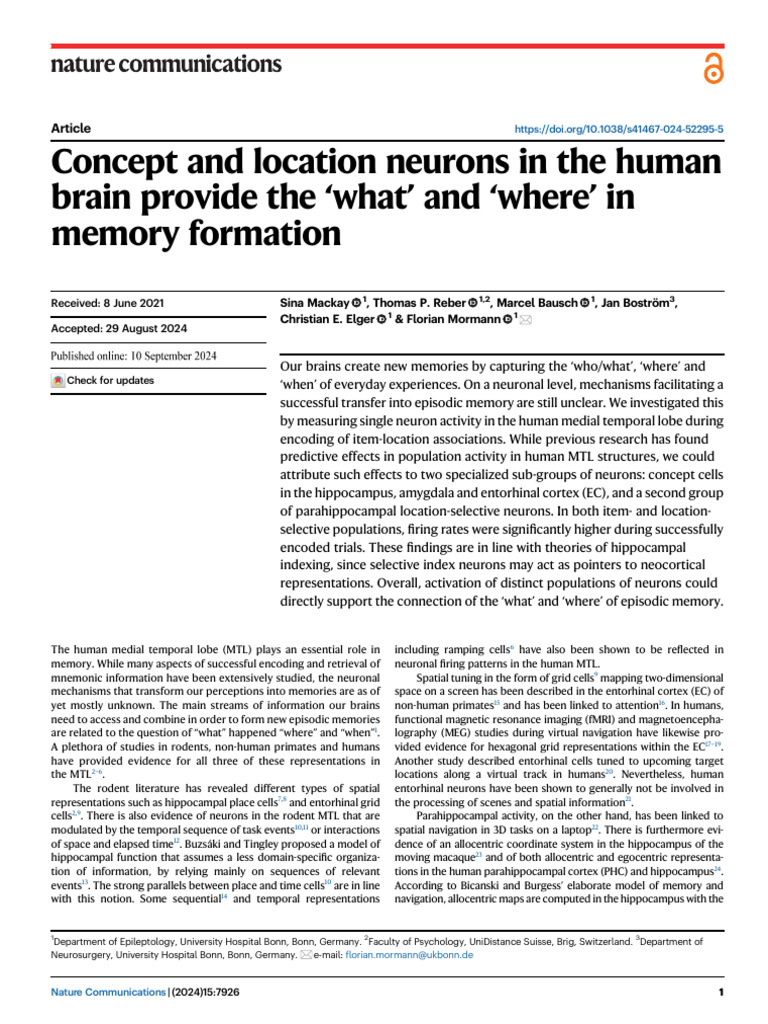Concept and Location Neurons in The Human Brain Provide The What and ...