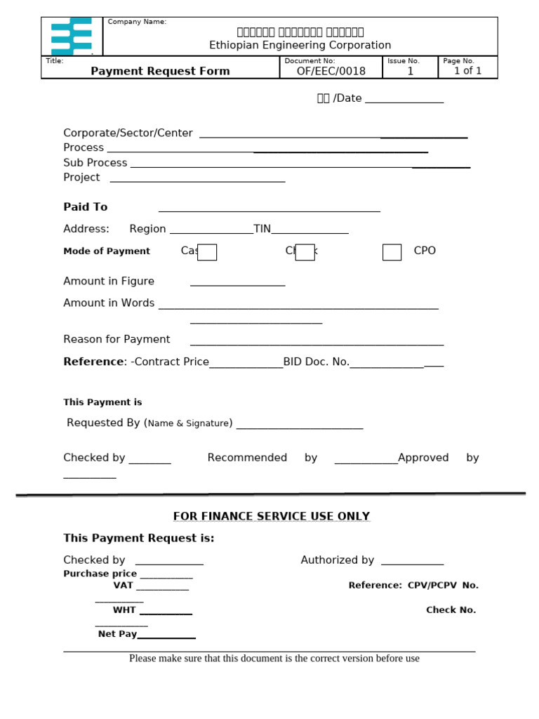 0018 Payment Request Form | PDF