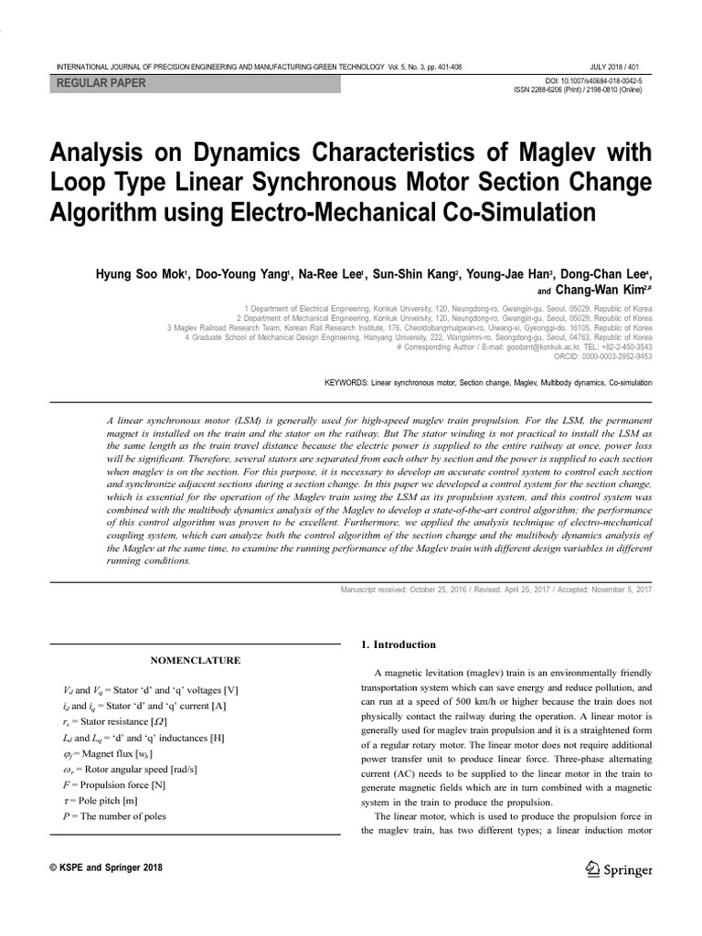 Analysis On Dynamics Characteristics of Maglev With Loop Type Linear Synchronous Motor Section ...