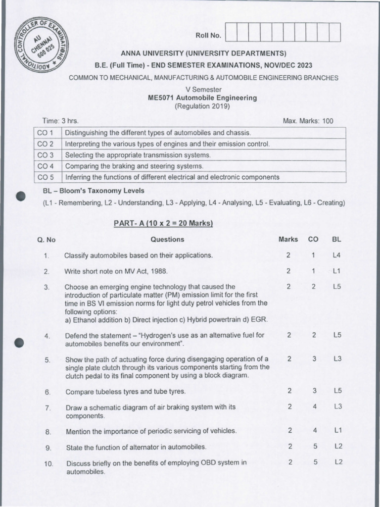 ME 5071 Automobile Engineering | PDF