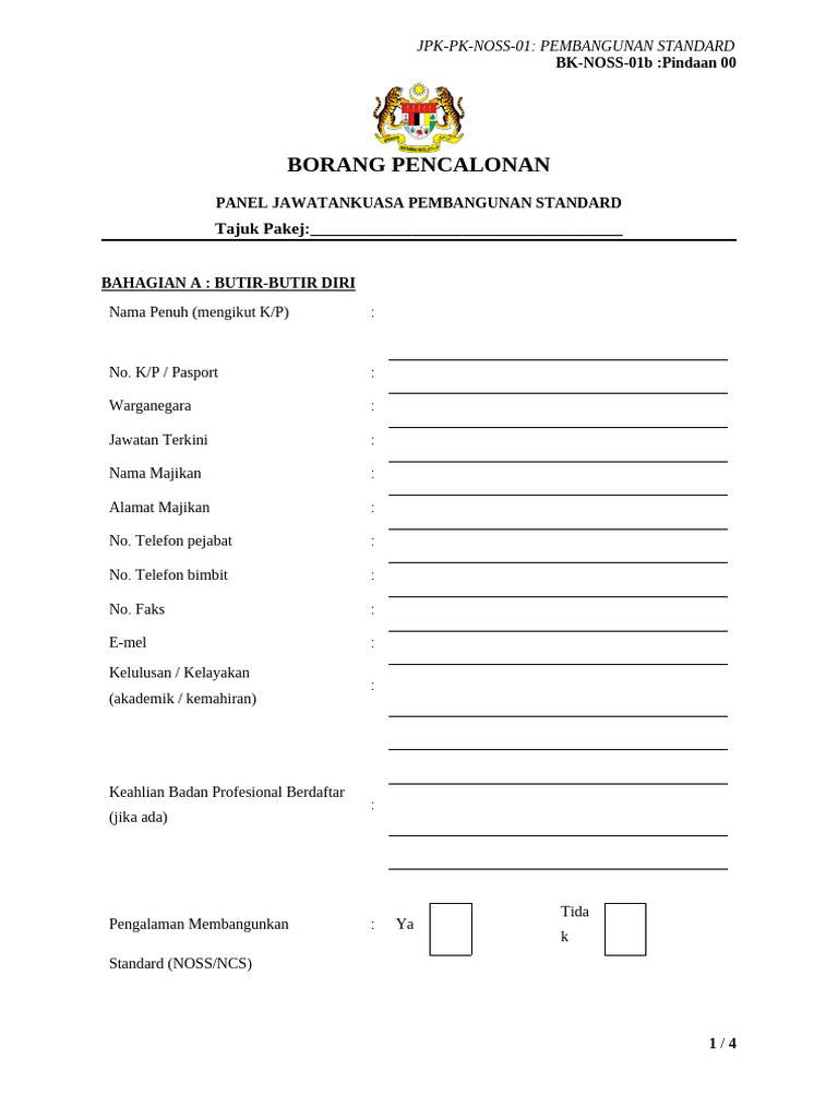 Borang Pencalonan Ahli Jkuasa Pembangunan STD | PDF