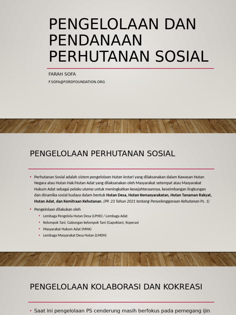 SESORE BATCH 2 Pengelolaan Dan Pendanaan Sosial Forestri Ovi Farah Sofa ...