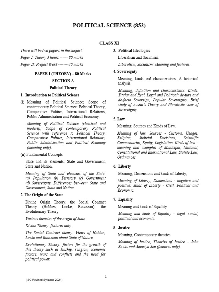 ISC Political Science XI Revised | PDF