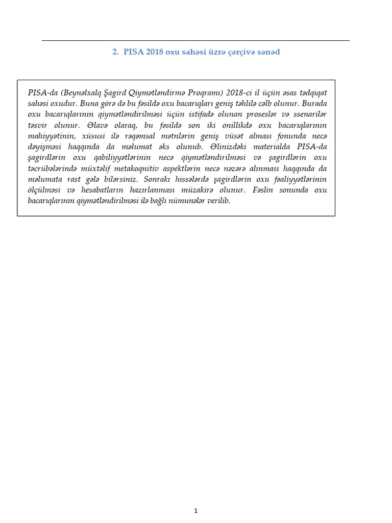 PISA 2018 Reading Framework - Tərcümə | PDF