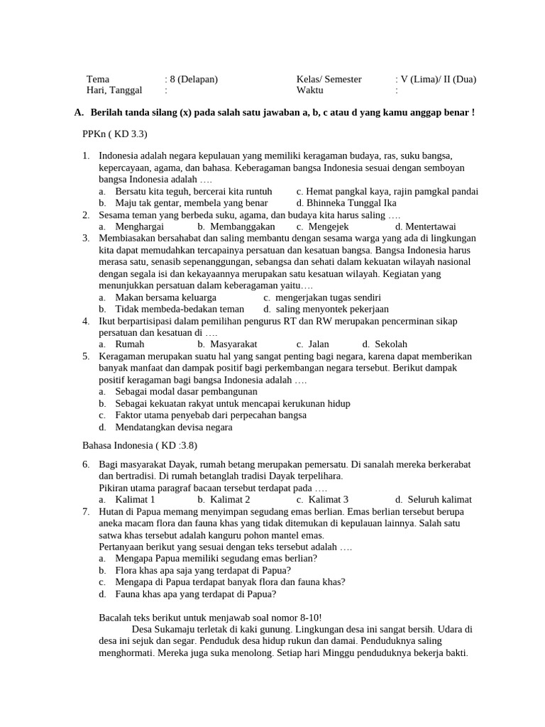 Soal Pat Tema 8 Kelas 5 | PDF | Kajian Bahasa Asing