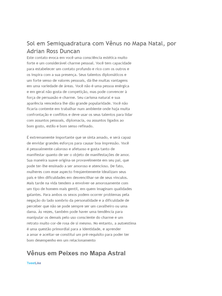 Sol em Semiquadratura Com Vênus No Mapa Natal, Por Adrian Ross Duncan | PDF