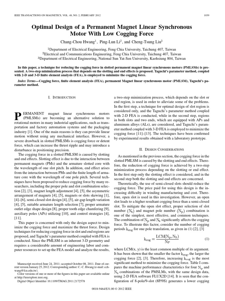 Optimal Design of A Permanent Magnet Linear Synchronous | PDF Optimal Design of A Permanent Magnet Linear Synchronous | PDF