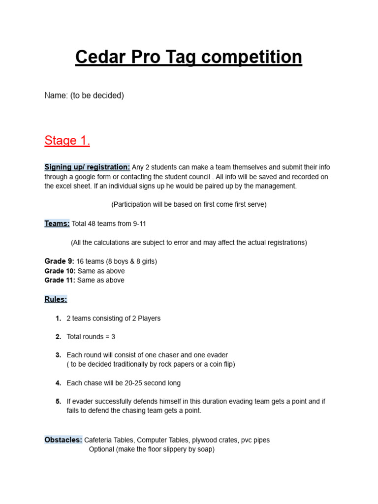Cedar Pro Tag Competition | PDF