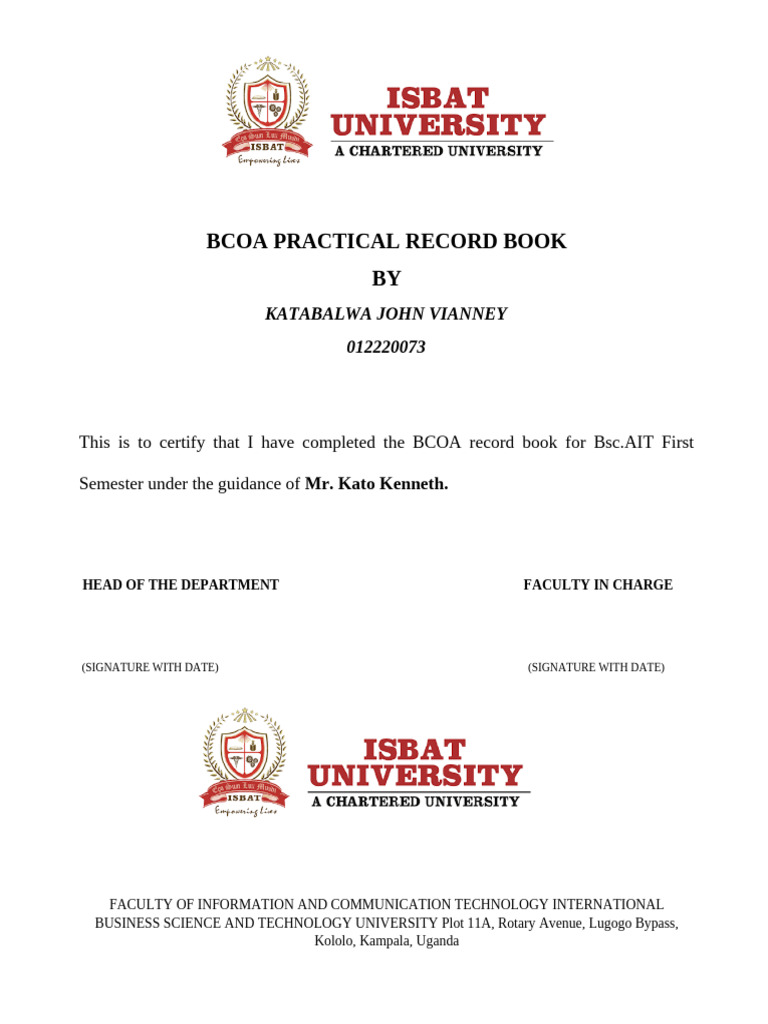 Practical Record Book - BCOA | PDF | Microsoft Office | Microsoft Excel