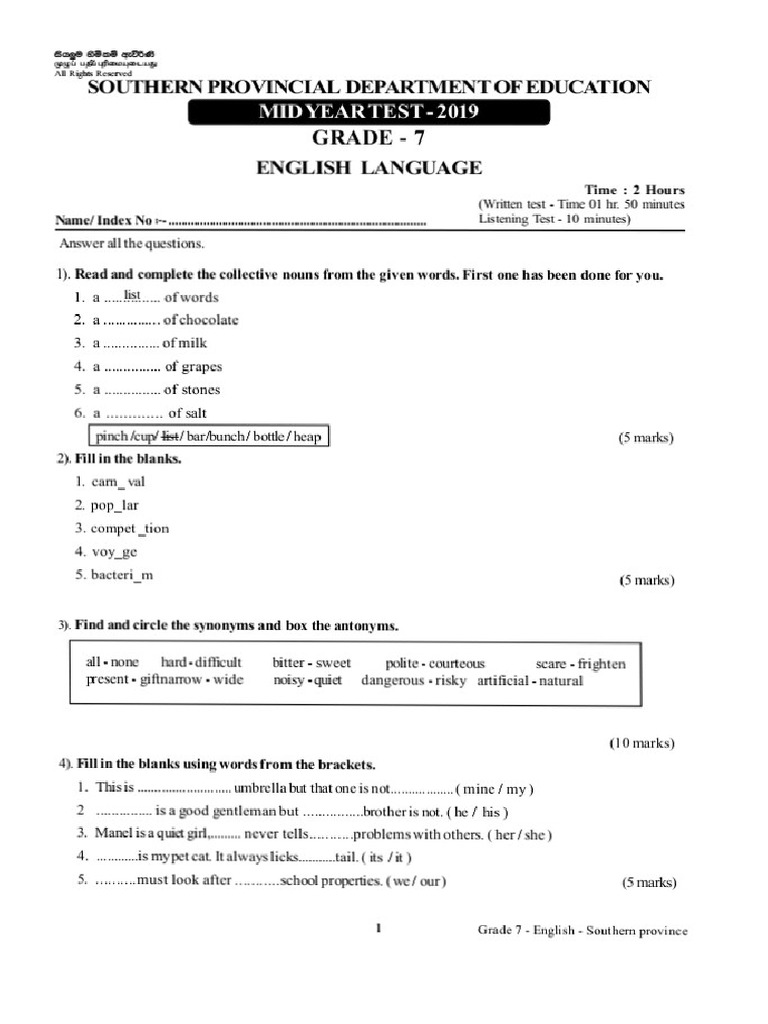 English Grade 7 | PDF