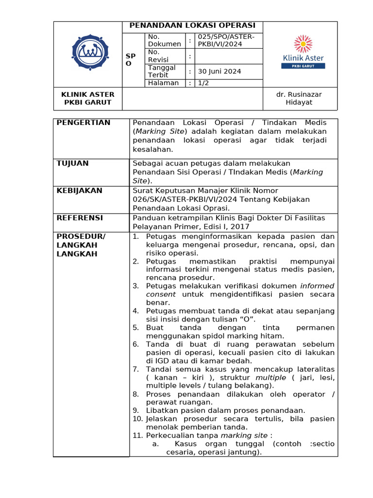 Spo Penandaan Lokasi Oprasi | PDF