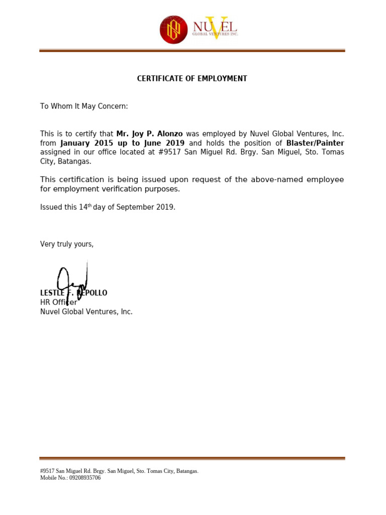 COE Nuvel Alonzo | PDF