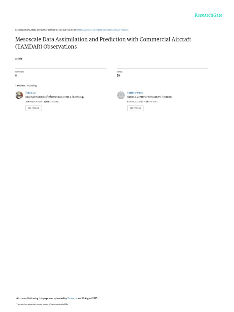 Mesoscale Data Assimilation And Prediction With Tamdar Pdf