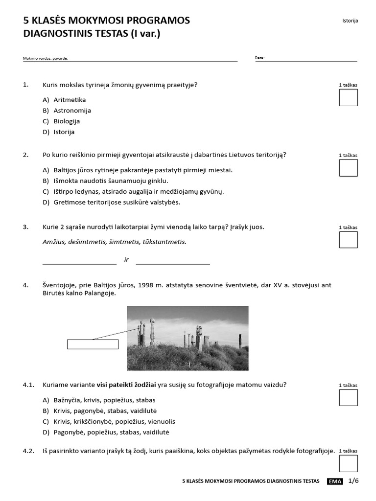 Istorija 5 Testas 1var | PDF