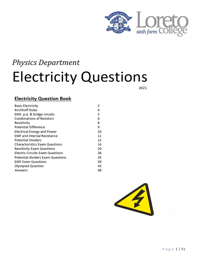 Electricity Question Booklet 2021 - 92661 | PDF