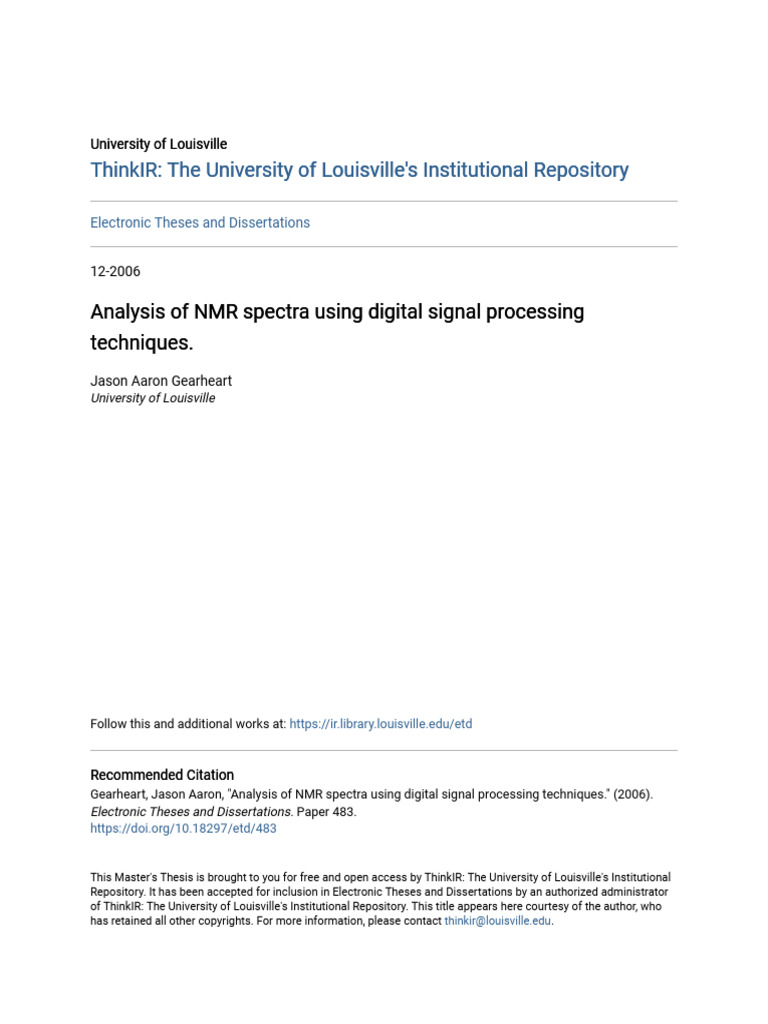 Analysis of NMR Spectra Using Digital Signal Processing Technique | PDF Analysis of NMR Spectra Using Digital Signal Processing Technique | PDF