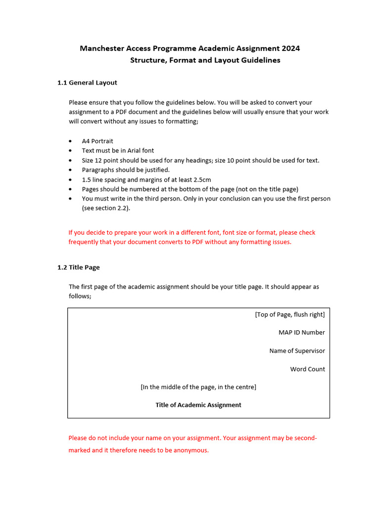 Academic Assignment Guidelines - Structure Layout and Format - 2024 | PDF